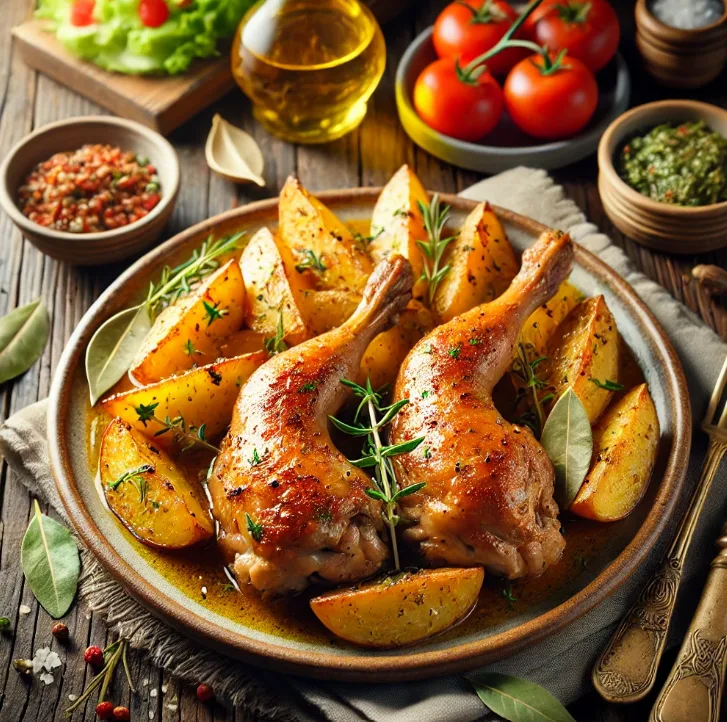 Baked Aromatic Rabbit with Bay Leaves and Oven-Roasted Potatoes ...